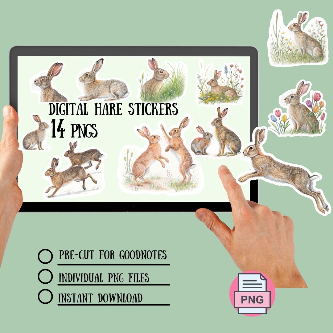 Watercolor Hare Digital Stickers, Cute Bunny Stickers, Goodnotes ...