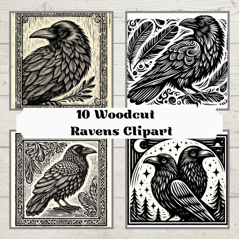 10 Woodcut Raven Clipart Images - Vintage Style, High-resolution ...