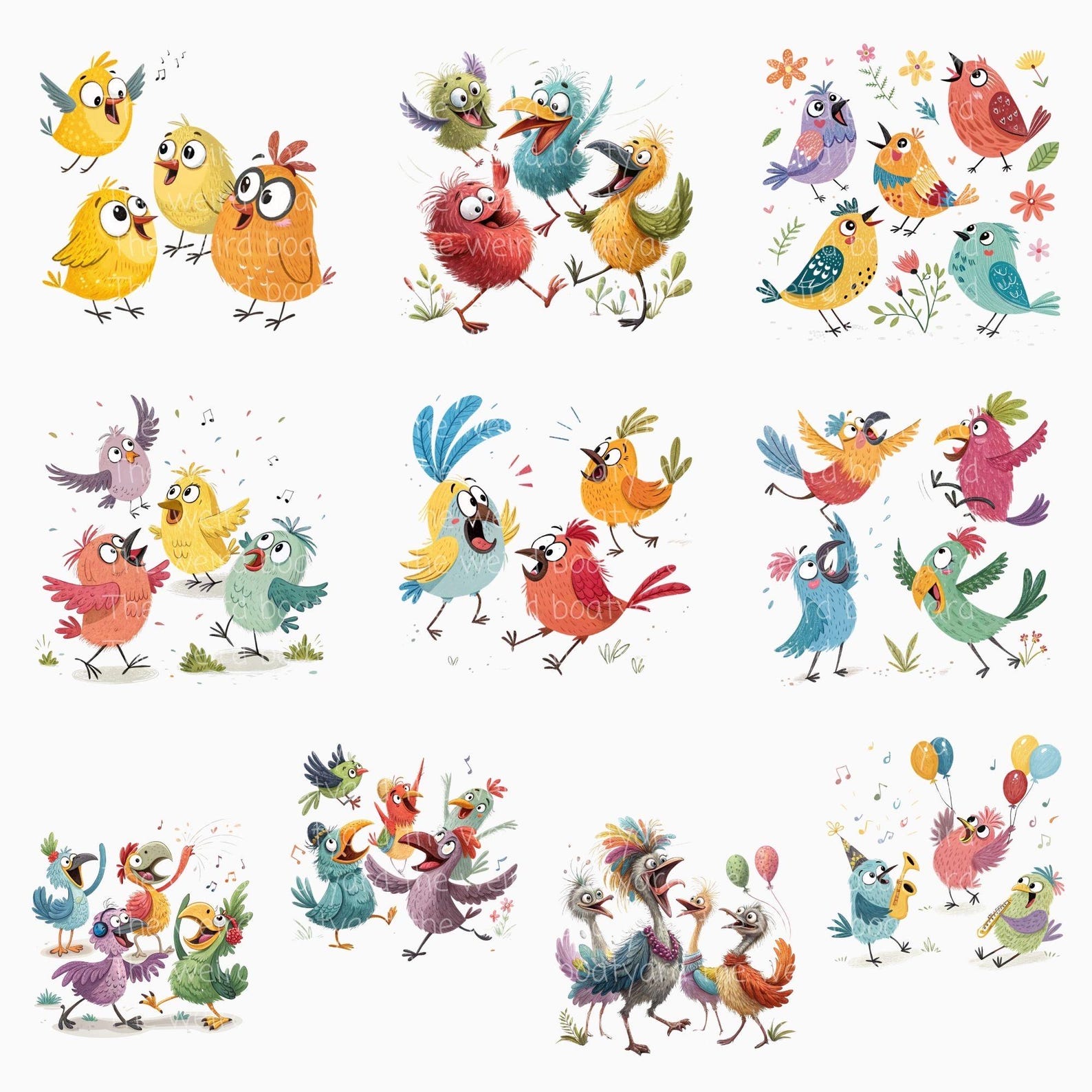 Whimsical Party Birds Clipart: 10 Funky Pngs (digital Download) - Etsy
