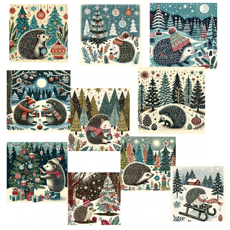 Christmas Hedgehog Clipart, Winter Woodland Pngs (digital Download) - Etsy