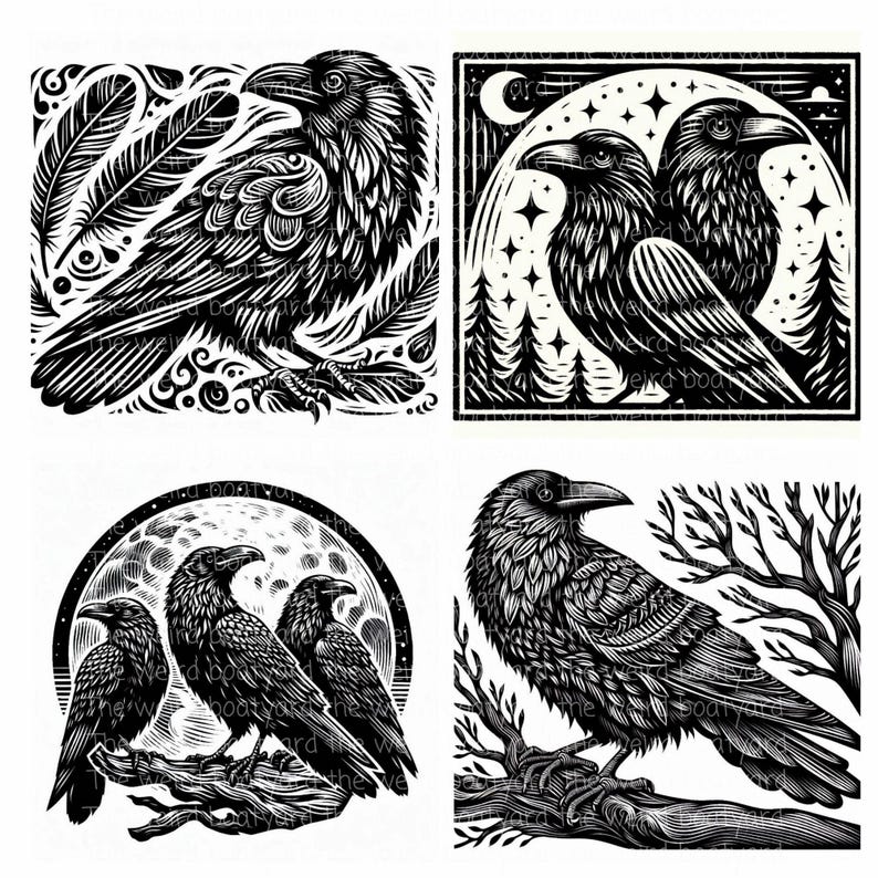Woodcut Raven Clipart: Vintage Gothic PNG Images (digital Download) - Etsy