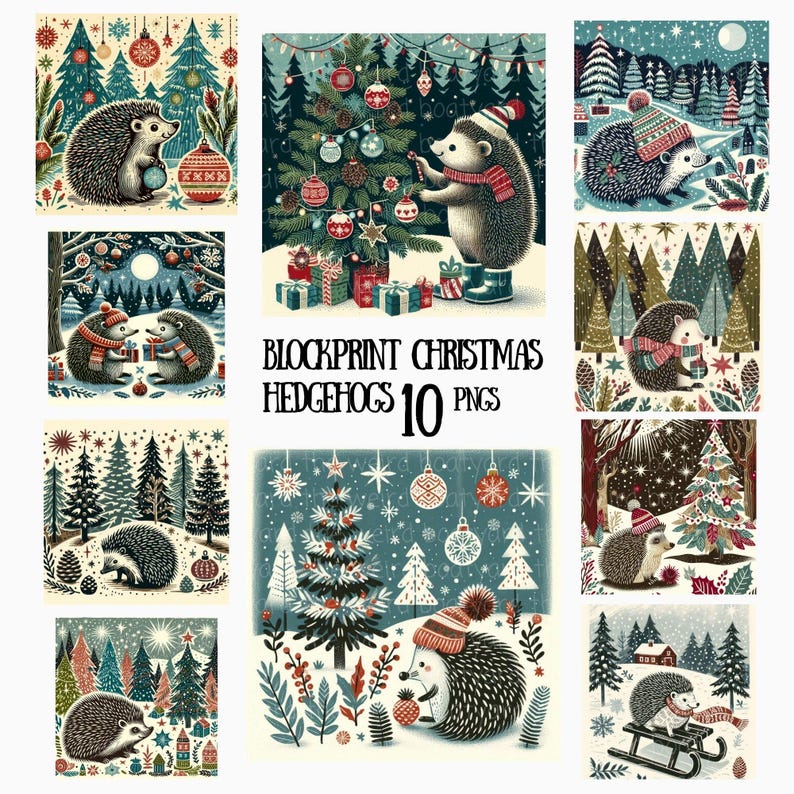 Christmas Hedgehog Clipart, Winter Woodland Pngs (digital Download) - Etsy