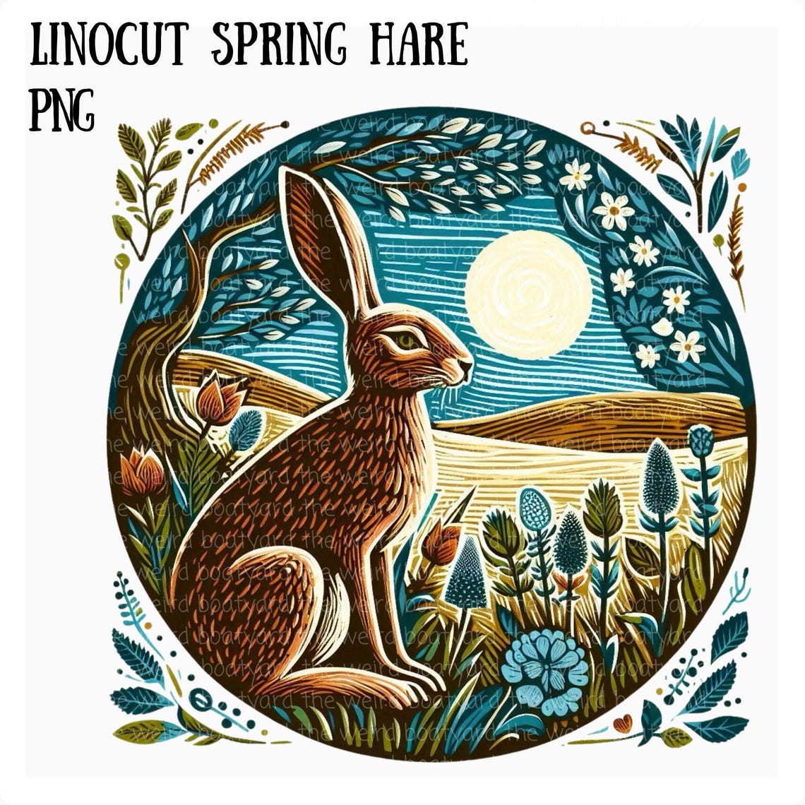 Linocut Style Spring Hare PNG | Digital Download | Hare Clipart ...