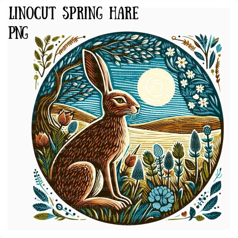 Linocut Style Spring Hare PNG | Digital Download | Hare Clipart ...