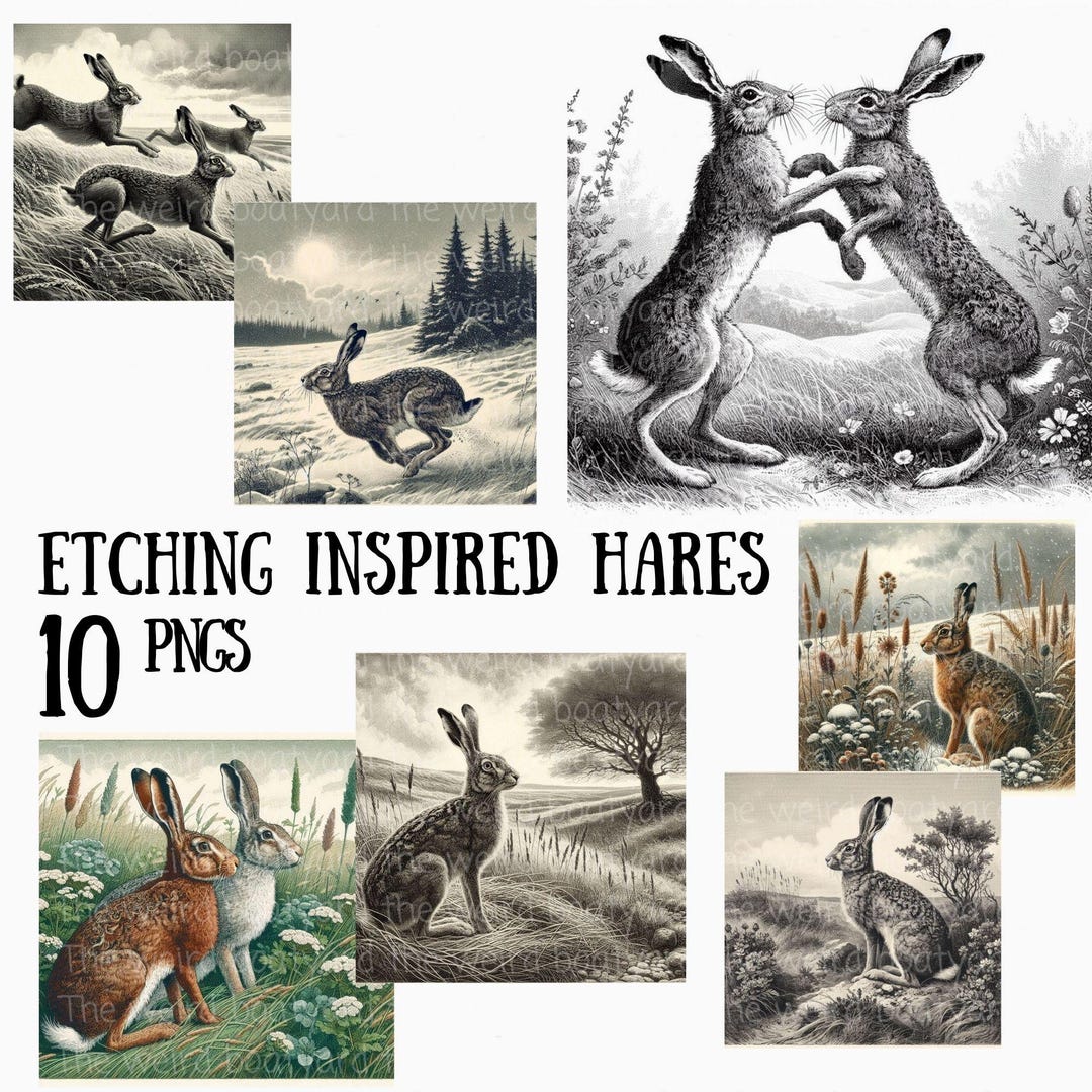 Vintage Hare Etching Pngs: Wildlife Art Prints (commercial Licence) - Etsy