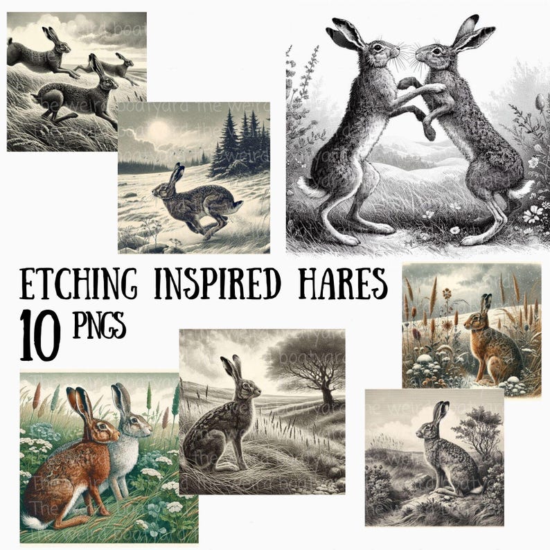 Vintage Hare Etching Pngs: Wildlife Art Prints (commercial Licence ...