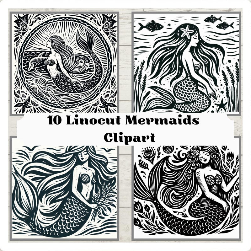 Mermaid Linocut - Etsy