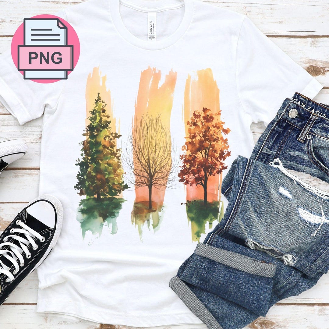 Tree Seasons Brushstroke PNG, Seasonal Tree Design, Summer, Winter ...