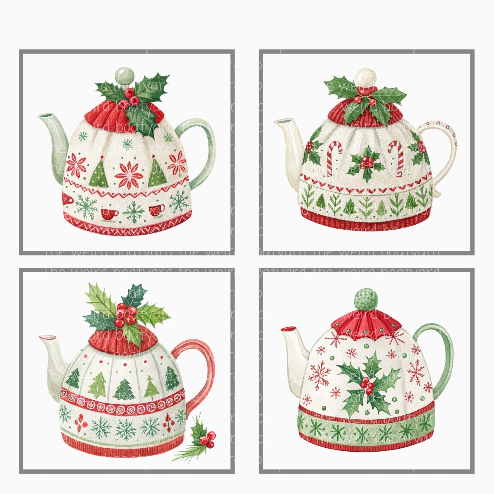 Christmas Teapot Clipart: Watercolor Holiday Tea Pot PNG Images ...