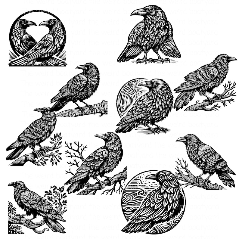 Woodcut Raven Clipart: Vintage Gothic PNG Images (digital Download) - Etsy