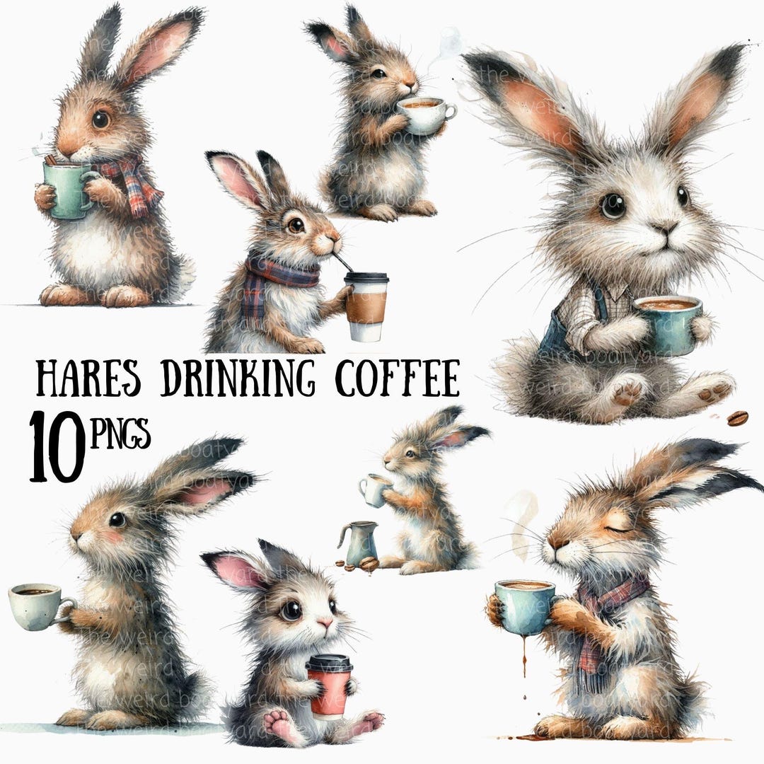 Scruffy Hares Drinking Coffee PNG Clipart, Sublimation, Stickers ...
