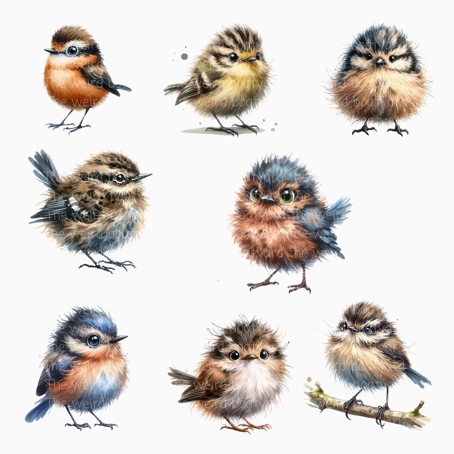 15 Cute Scruffy Birds PNG, Whimsical Watercolour Birds Clipart ...