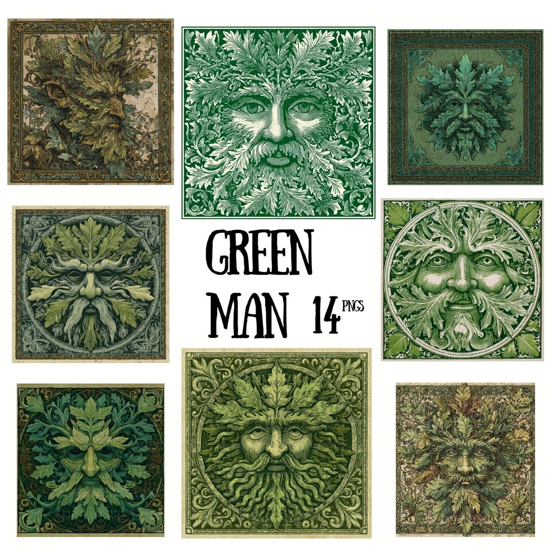 Green Man Clipart Set, 14 PNG Botanical Faces, Forest Spirit Art, Pagan ...