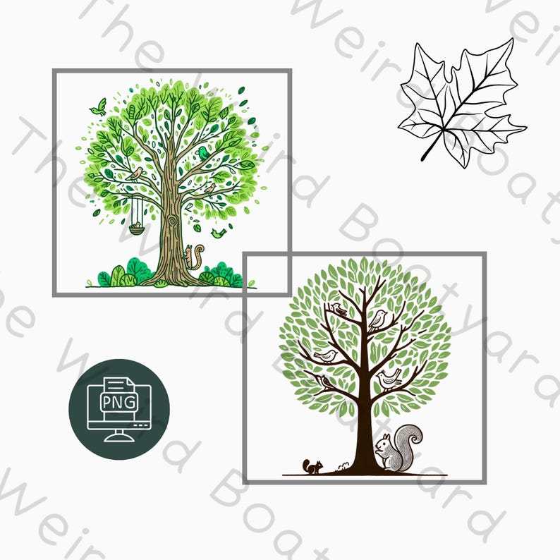 10 Cute Illustrated Tree Clipart | Whimsical Art, Birds & Squirrels ...