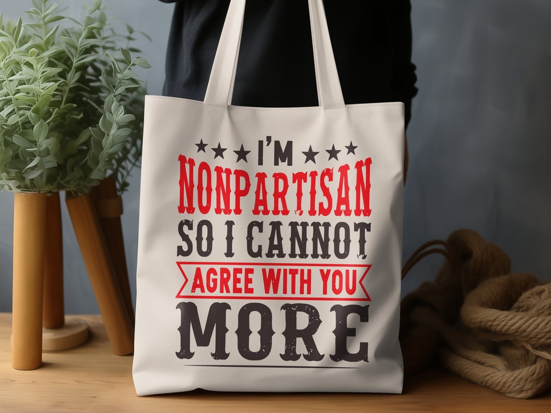 Nonpartisan Statement Tote Bag, Bold Red and White Graphic, Eco ...