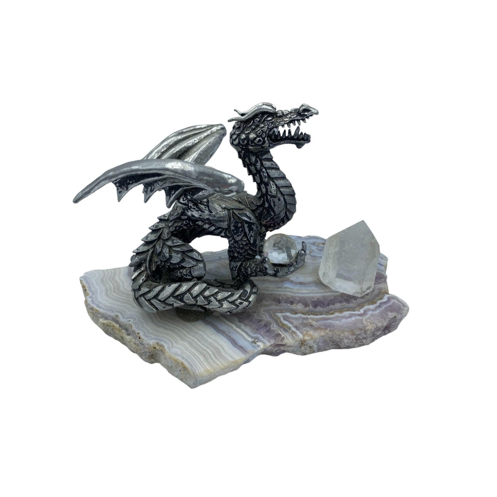 Vintage Pewter Dragon Figurine on Quartz Base With Crystal - Etsy