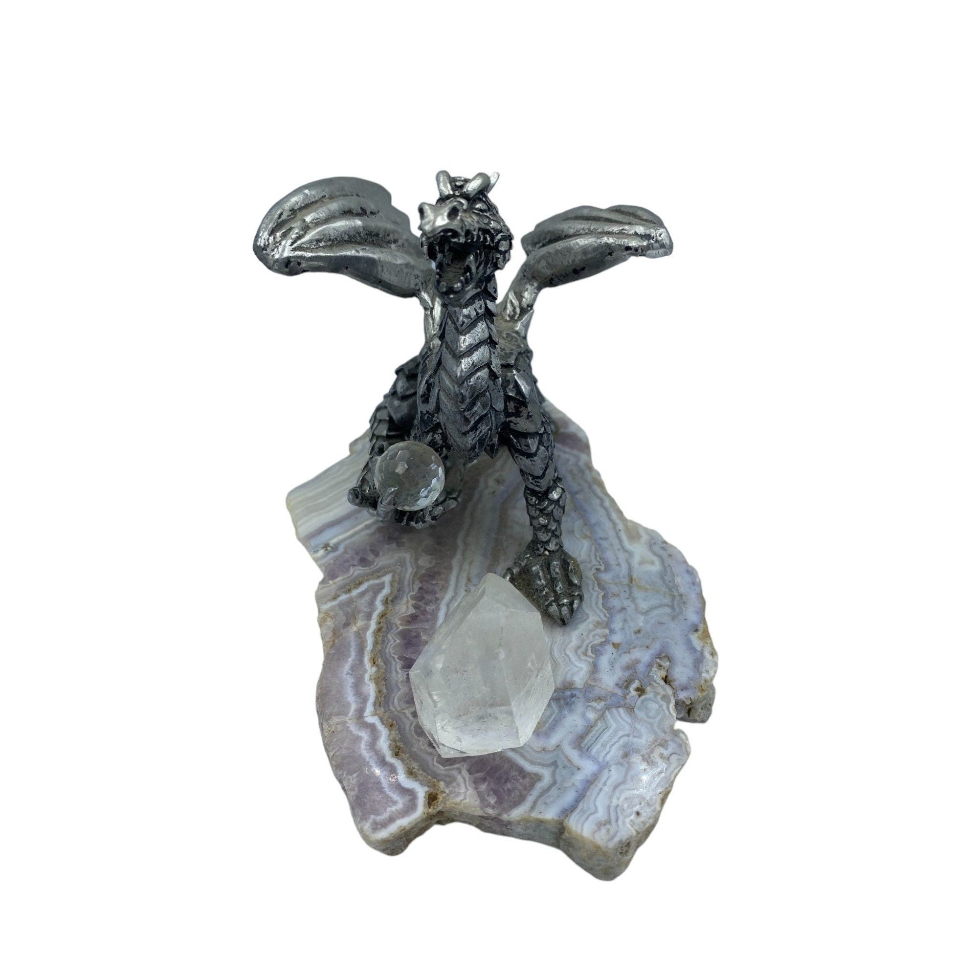 Vintage Pewter Dragon Figurine on Quartz Base With Crystal - Etsy