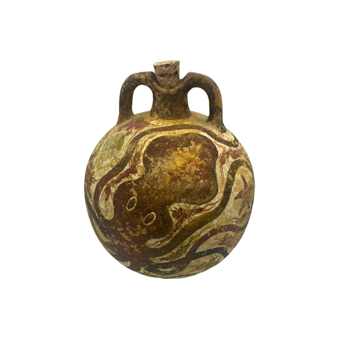 Vintage Minoan Style Jug / Vase / Flask With Octopus and Cork Seal - Etsy
