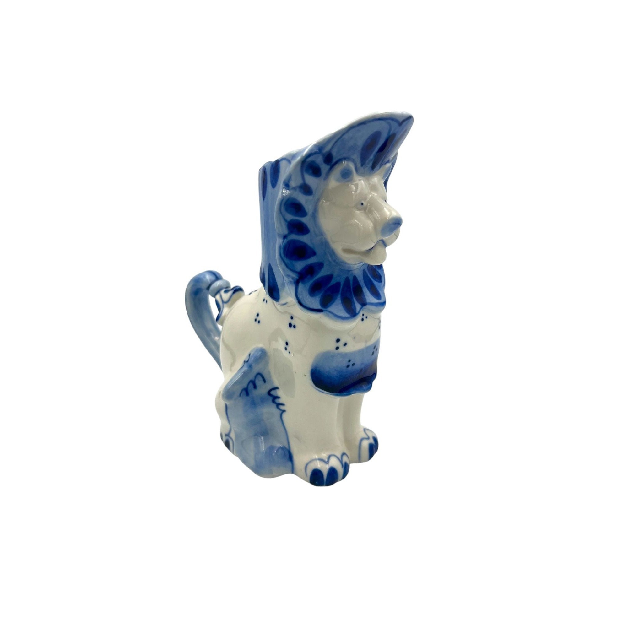 Vintage Porcelain Gzhel Lion Pitcher - Etsy