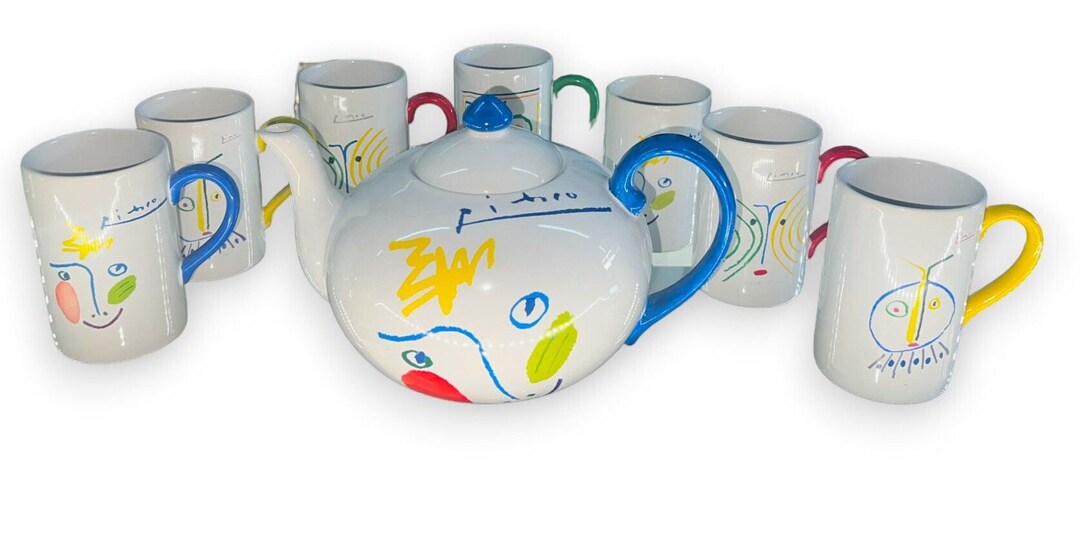 Vintage Picasso 9pc Tea Kettle and Cup Set - Etsy