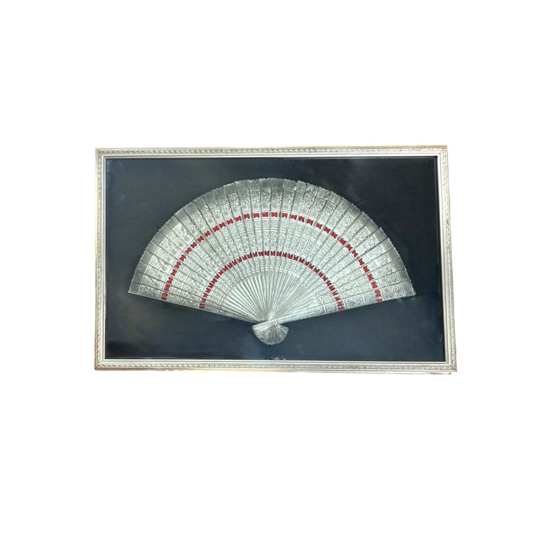 Antique Silver Metal Hand Fan in Custom Box Frame - Etsy