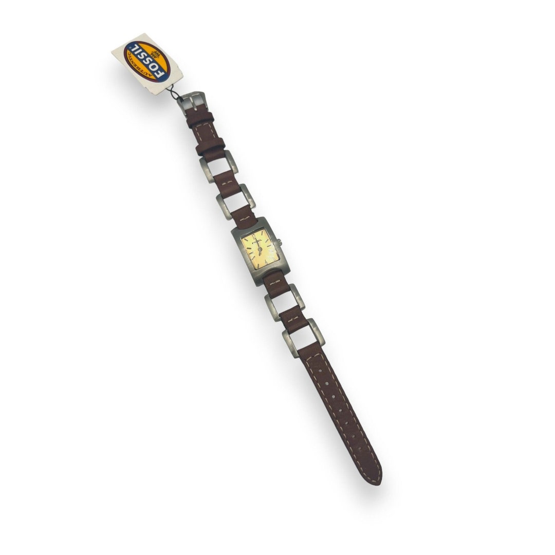 Fossil Cognac Brown Leather and Steel Link Women's Wrist Watch - Etsy
