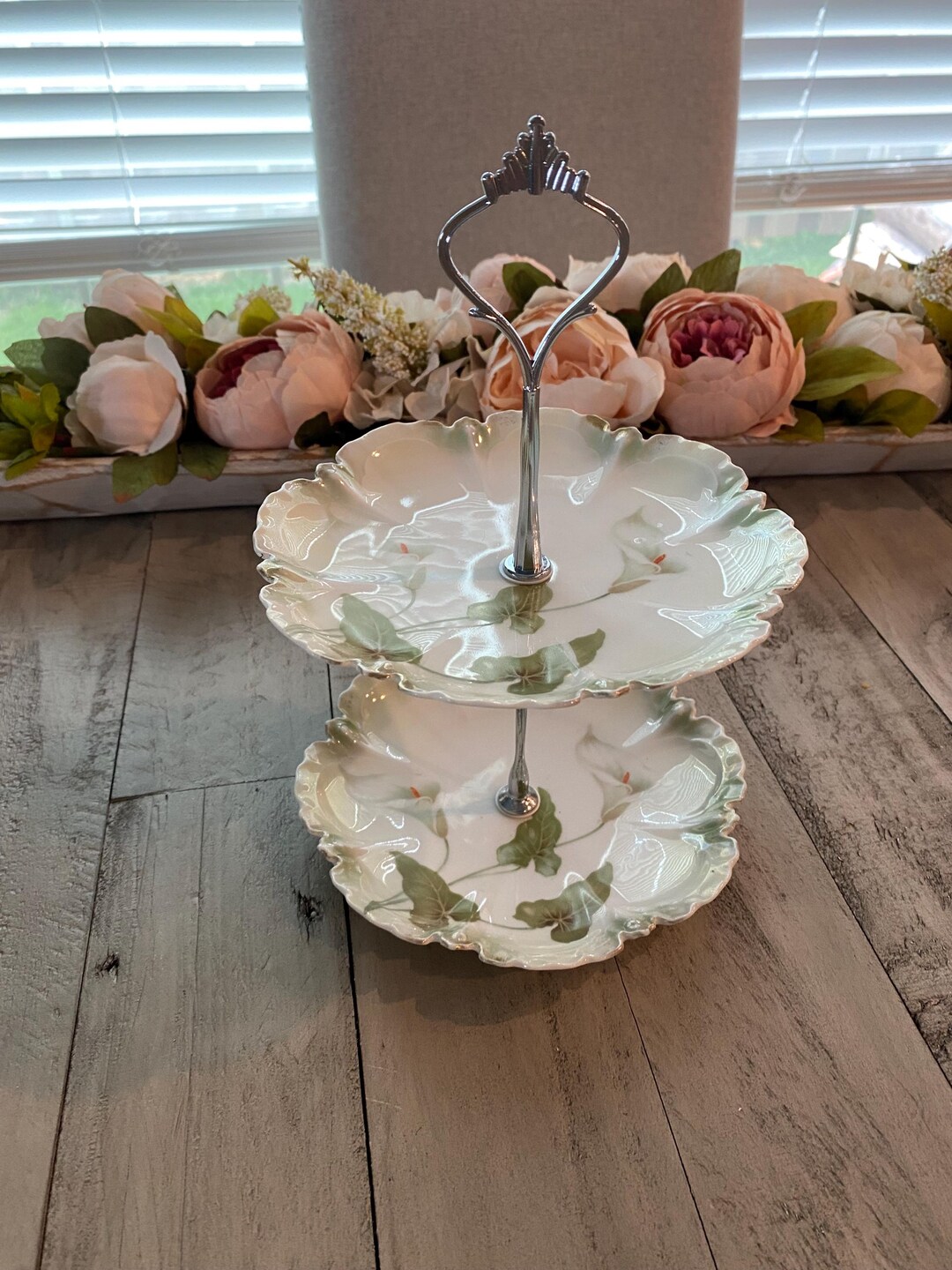 2 Tiered Stand, 2 Tiered Trinket Stand, Tray, Bone China Tray ...