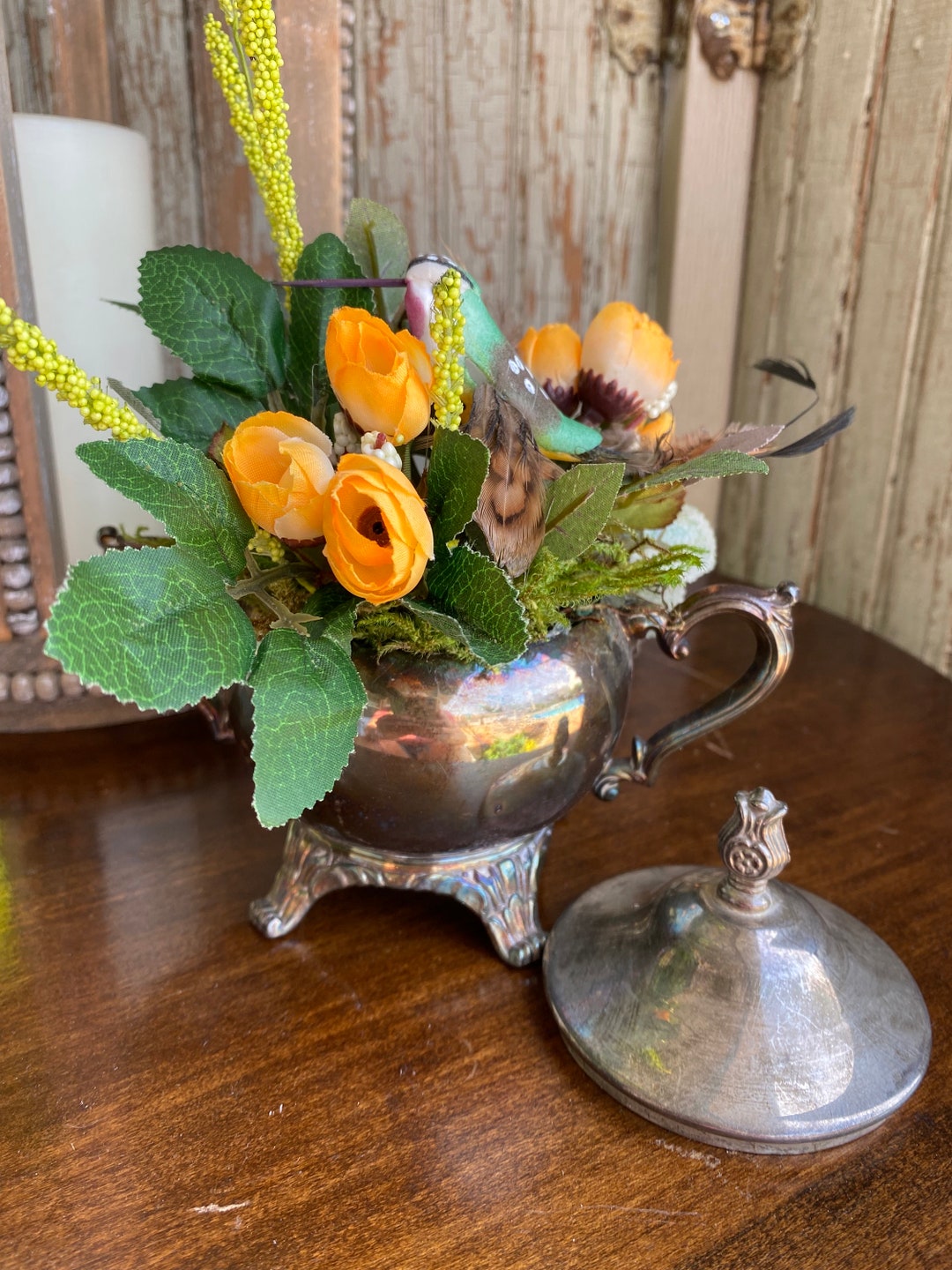 Teacup Arrangement, Place Arrangement in Silver Sugar Bowl, Vintage ...