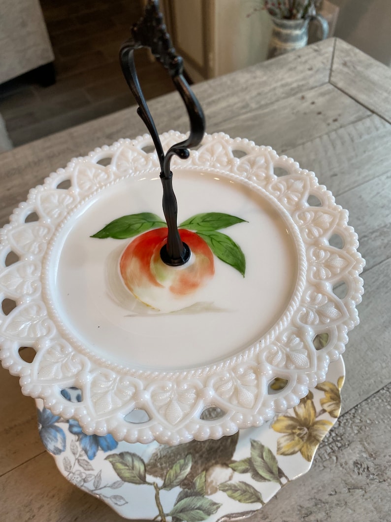 2 Tiered Cake Stand, 2 Tiered Stand, Tray, Bone China Tray, Milk Glass ...