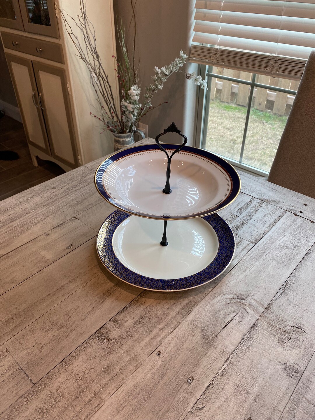 2 Tiered Cake Stand, 2 Tiered Stand, Tray, Bone China Tray, Fitz and ...