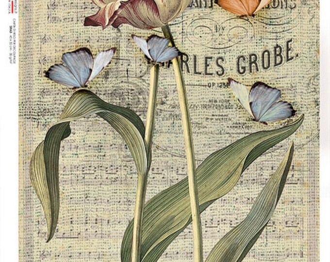 Rice Paper, Decoupage Paper, Tulip on Music Notes Rice Paper, A4 ...