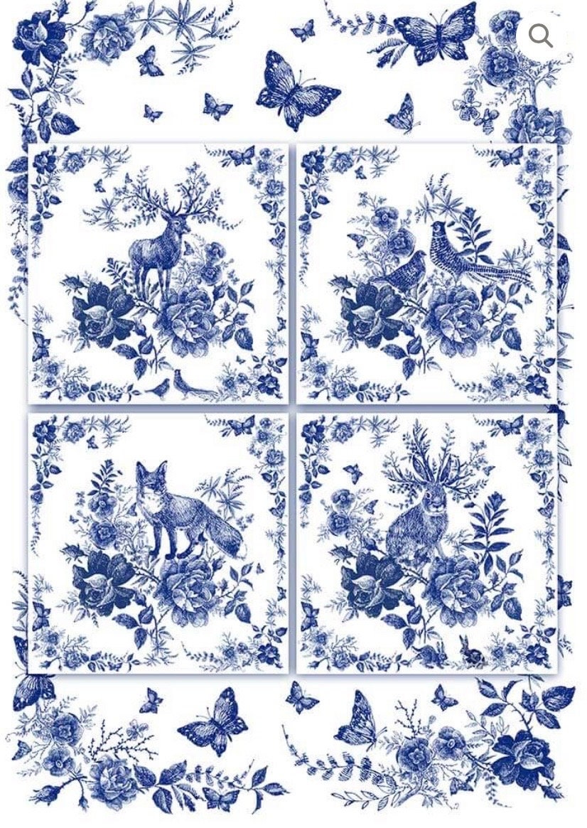 Rice Paper Decoupage Paper Blue Forest Animals Rice Paper - Etsy