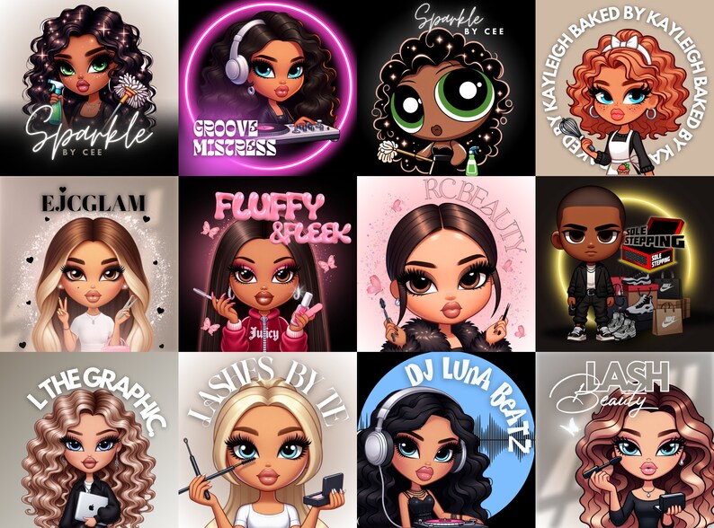 Personalised Doll Logo, Caricature Logo, Doll Cartoon Portrait Logo ...