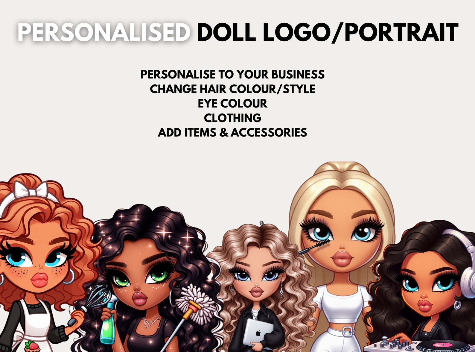 Personalised Doll Logo, Caricature Logo, Doll Cartoon Portrait Logo ...