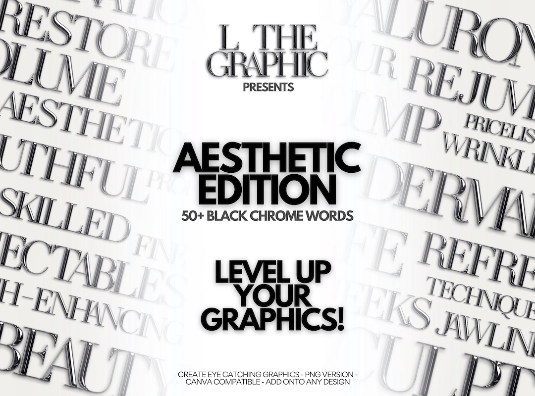 Black Chrome Aesthetic Words, Canva Elements, Chrome Clip Art, Metallic ...