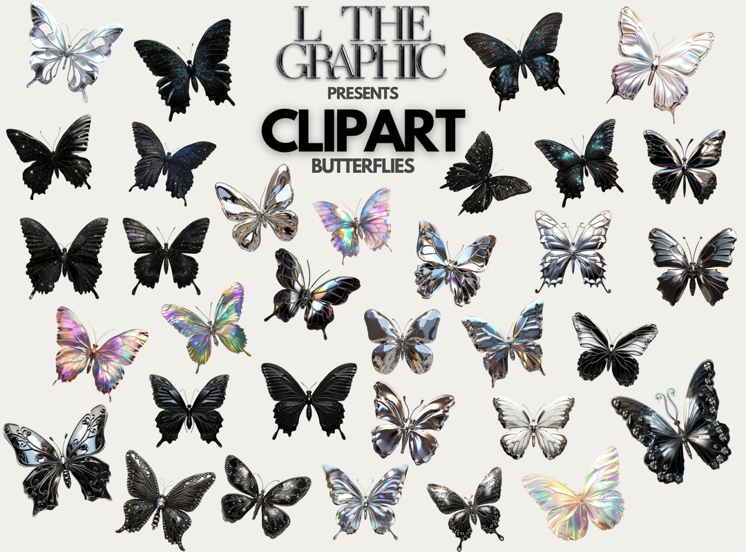 Butterfly Clip Art Bundle, Luxury Clip Art, Black Clip Art, Chrome Clip ...