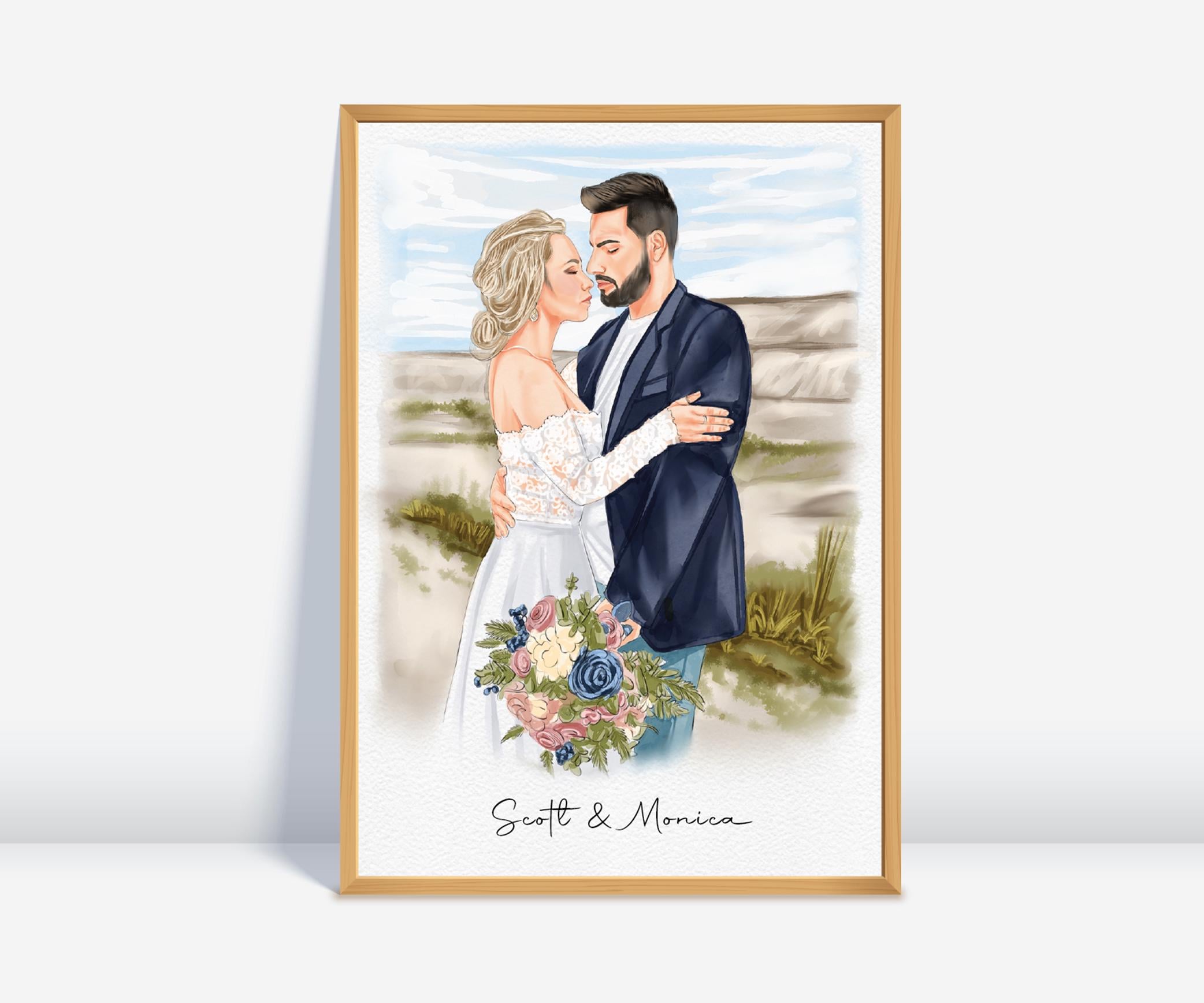 Custom Hand-drawn Watercolor Couple Portrait From Photo, Valentine ...