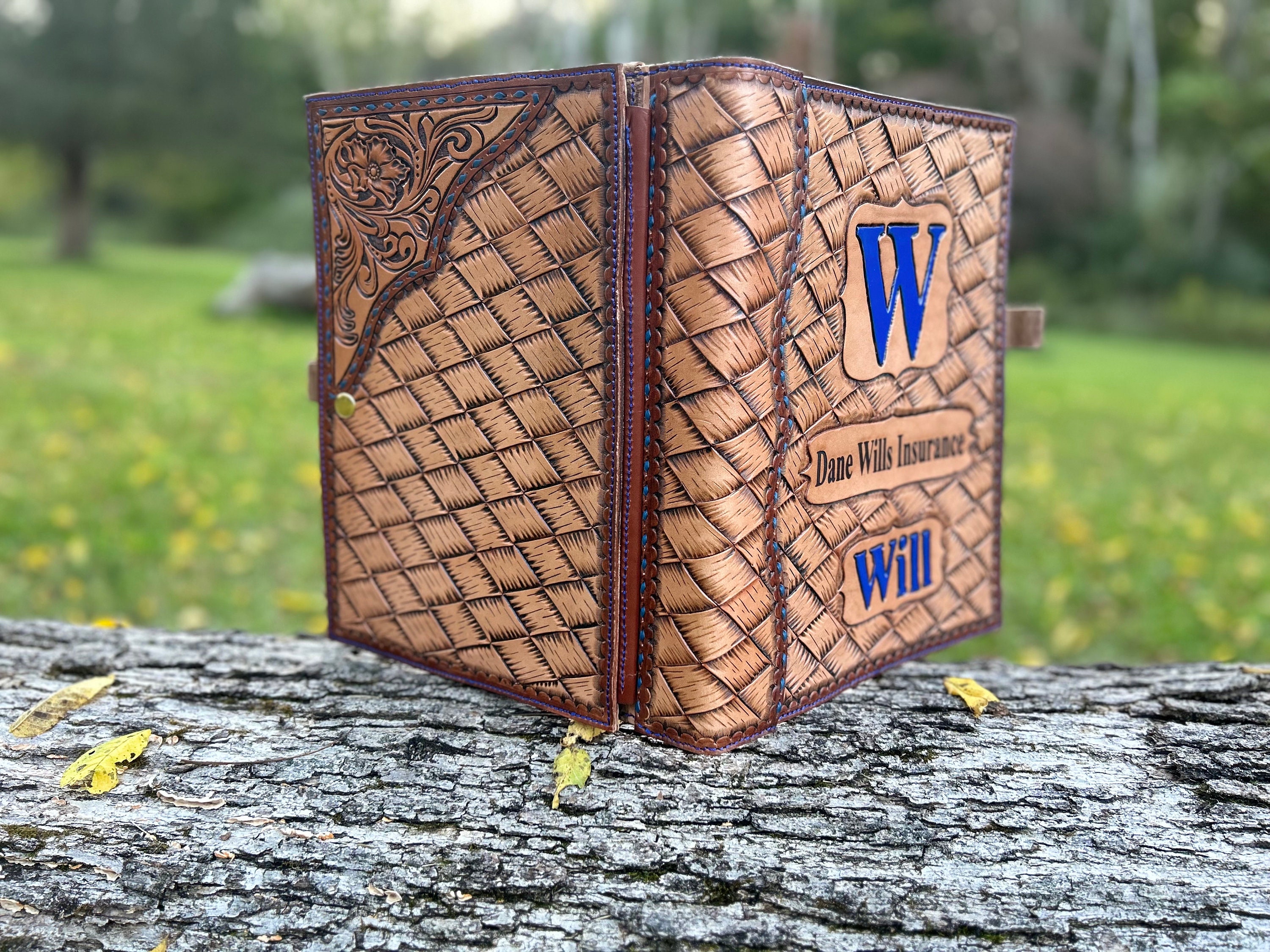Hand Tooled Leather Padfolio With Business Logo - Etsy