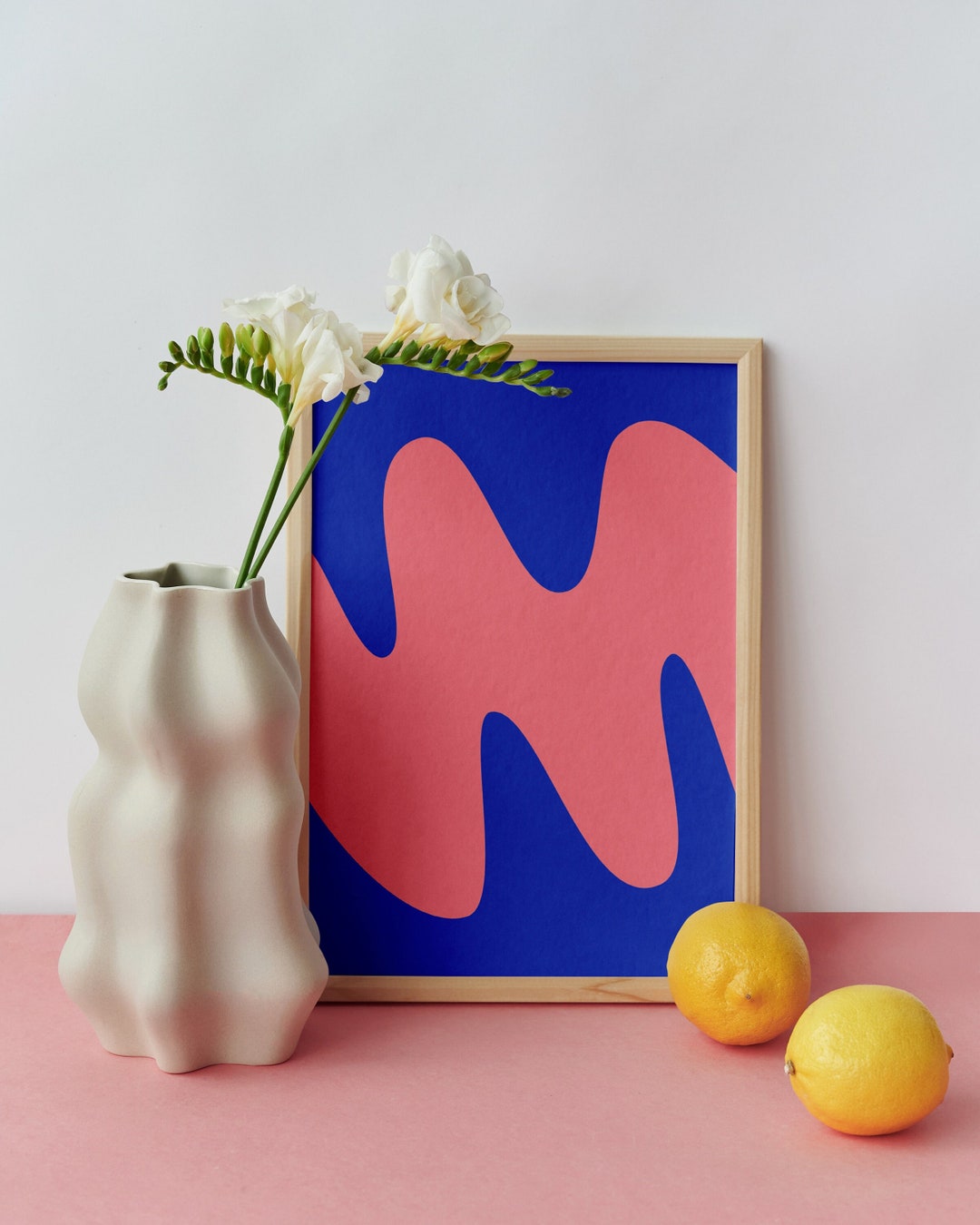 Abstract Wavy Blue Salmon Poster Print. Funky Y2K Wall Art for Living ...