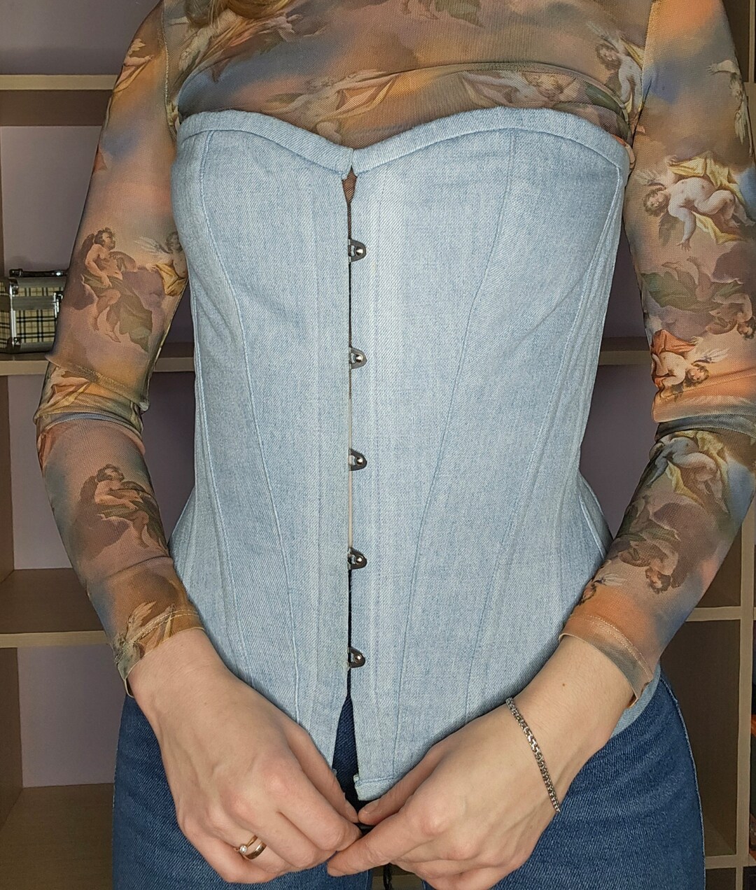 Denim Corset With Busk Closure - Etsy
