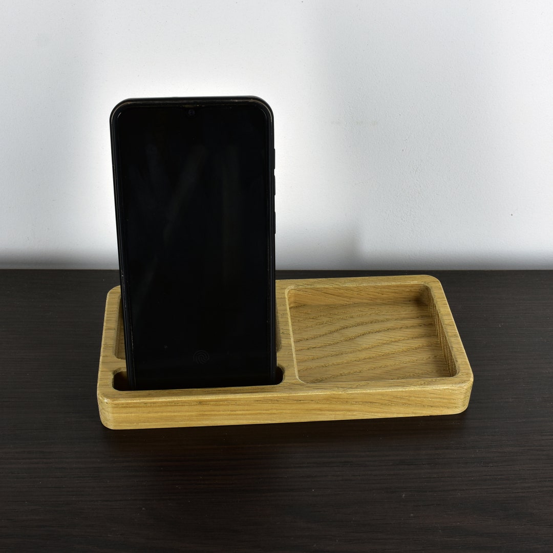 Phone Holder Wood, Wood Phone Stand, Holder is Natural Oak Wood, Desk ...
