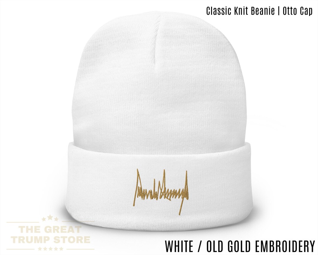 Trump Signature Embroidered Beanie | Trump Gold Knit Hat | MAGA Winter ...