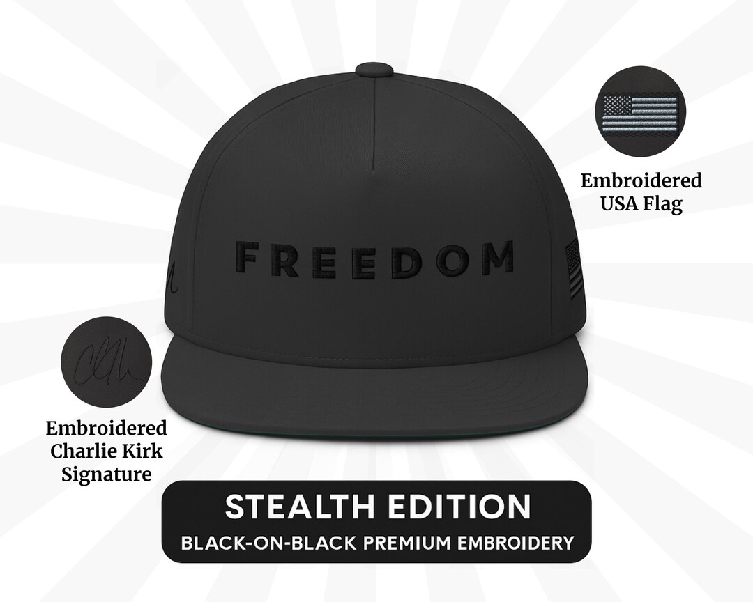 Black Freedom Hat Charlie Kirk Tribute Snapback | Stealth Blackout Flat ...