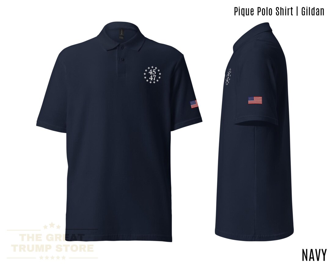 Trump Polo Shirt 45 47 Golf Shirt, USA Flag on Sleeve, Embroidered ...