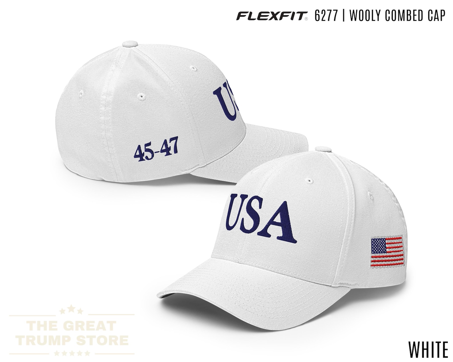 White USA Hat Trump 45 47 Flex Fit Cap July 4th Trump Hat for Women Men ...