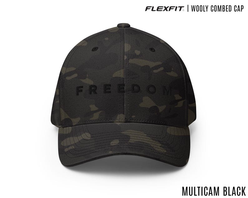 Camo Freedom Hat Reverse Flag, Flexfit Cap With Black Embroidery ...