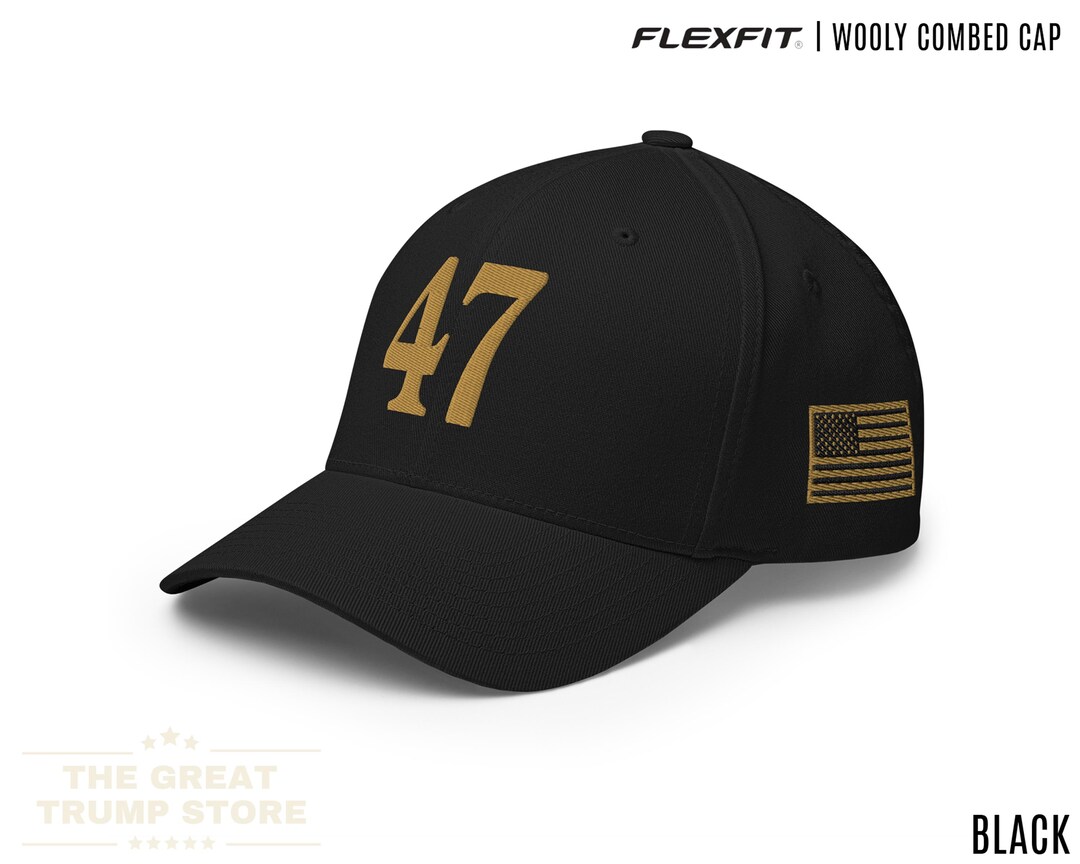 47 Hat Charlie Kirk Trump Flex Fit Hat USA Flag Gold Embroidery ...