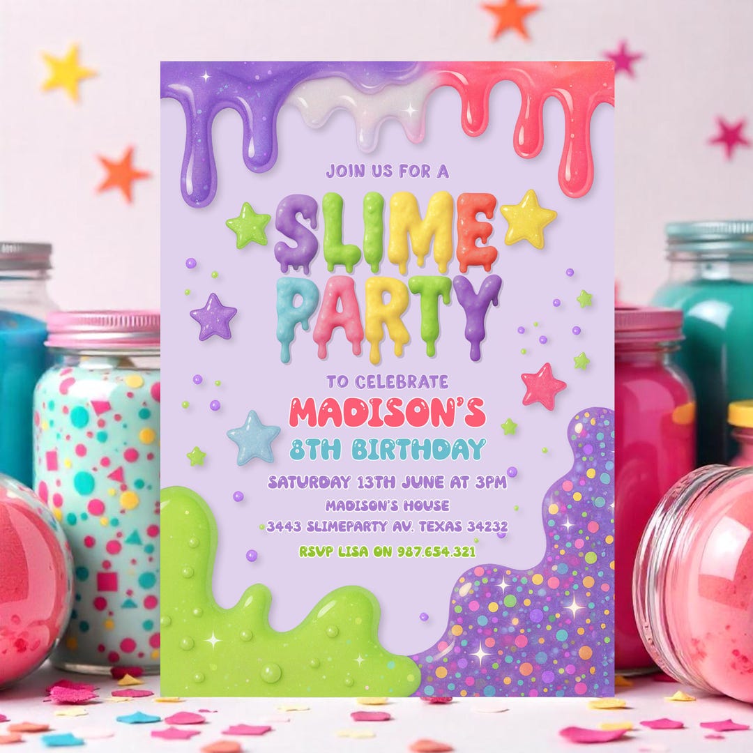 Editable Slime Party Birthday Invitation, Slime Invitation for Girl ...