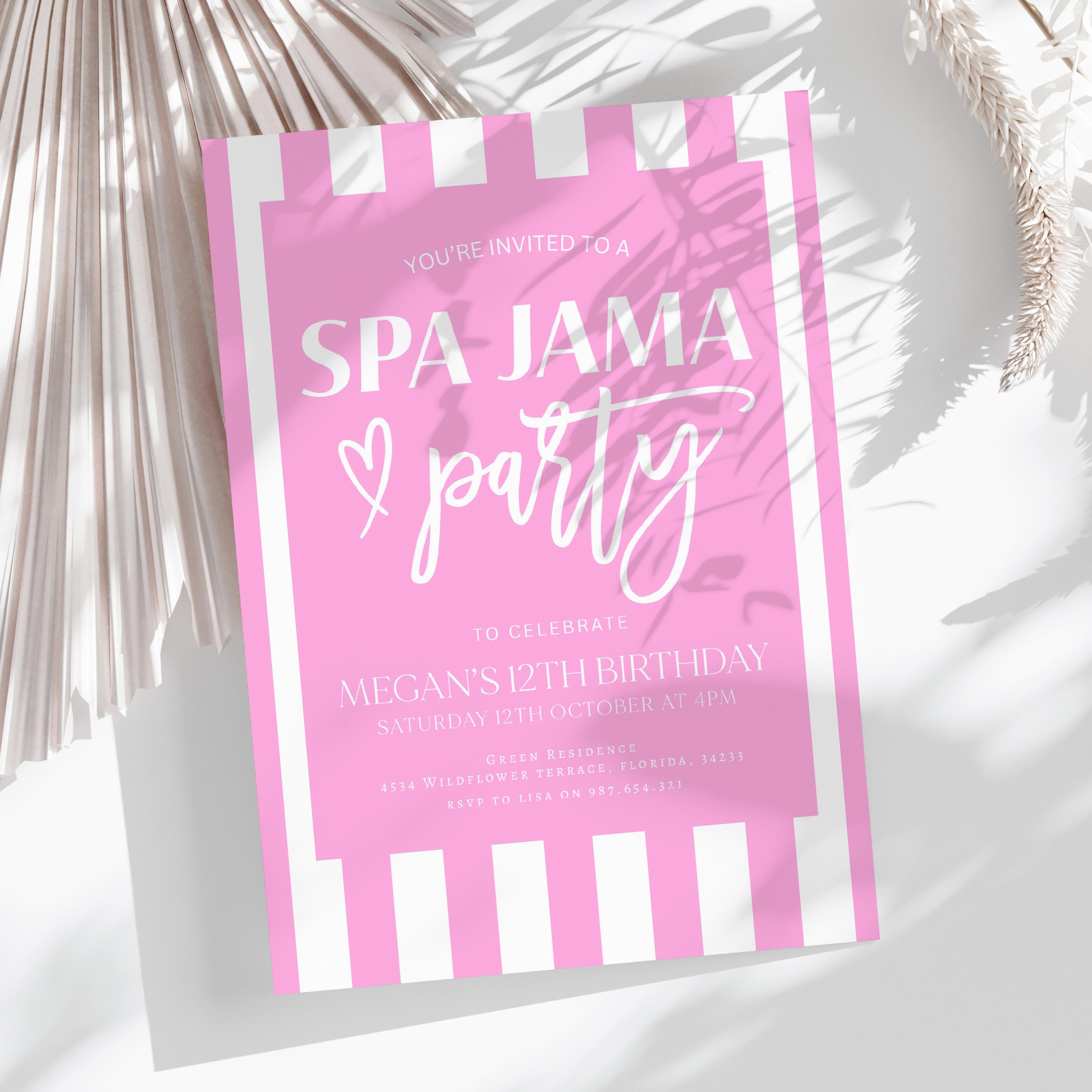 Editable Spa Jama Party Birthday Invitation Sleepover Birthday Invite ...