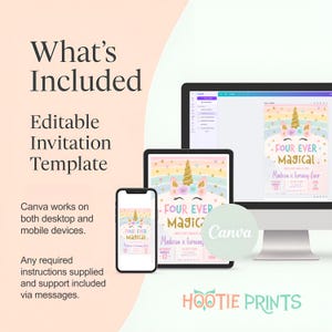 Editable Unicorn 4th Birthday Invitation Four Ever Magical Party Invite ...